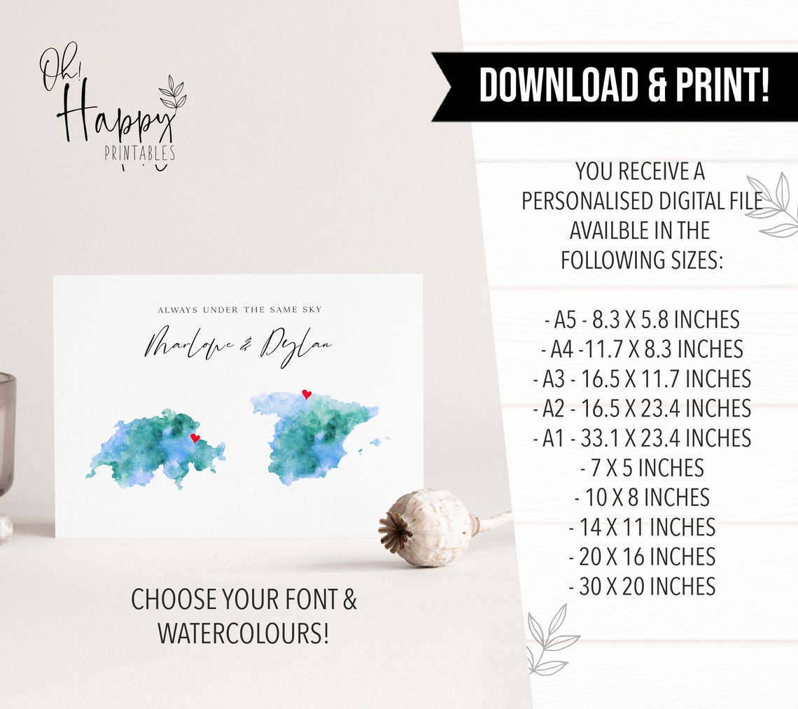 Custom Love Map Printable Long Distance Relationship Map - Etsy