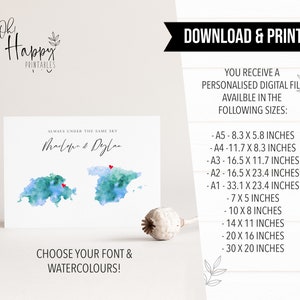 Custom Love Map Printable, Long Distance Relationship Map, Long ...