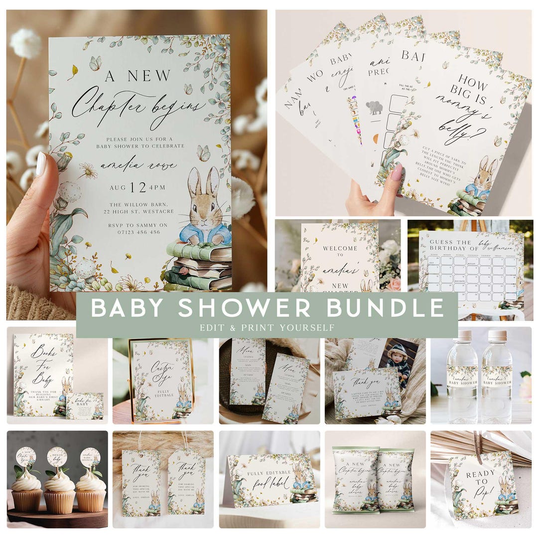 A New Chapter Begins Baby Shower Bundle, A New Chapter Begins Baby Shower Invitation, Story Book ...