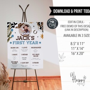 First Rodeo 1st Birthday Milestone Poster, My First Year Cowboy ...