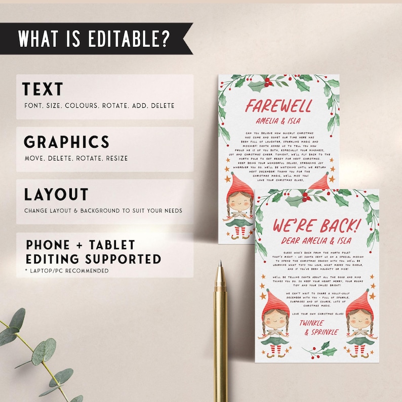 Two Girls Elf Arrival Letter & Goodbye, Girls Elf Letter Set Christmas ...