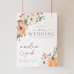 Fall Wedding Welcome Sign Board, Personalised Autumn Wedding Welcome ...