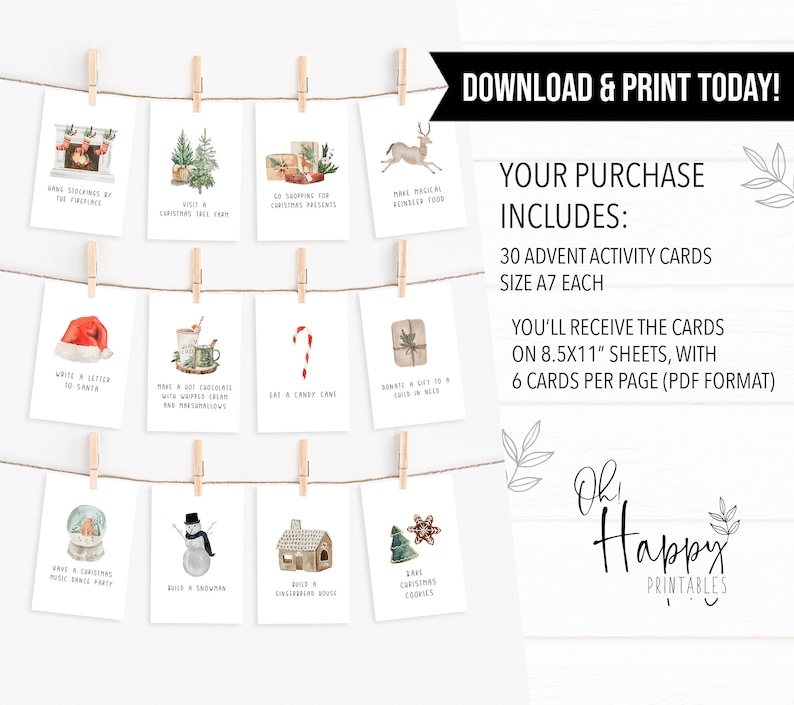 30 Printable Advent Activity Cards for Kids, Christmas Bucket List ...