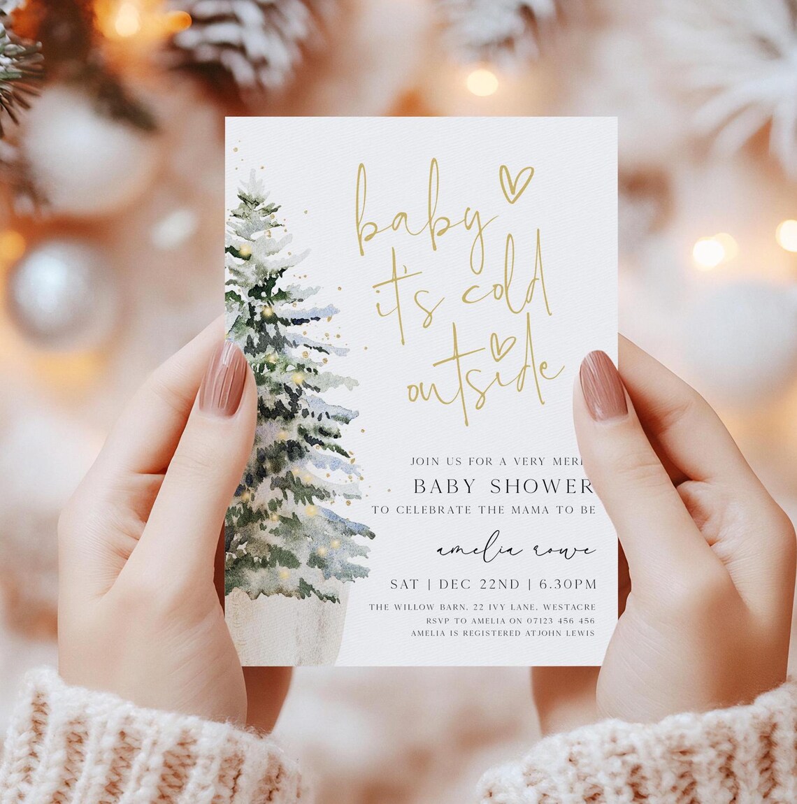 Baby It's Cold Outside Invite, Winter Baby Shower Invitation Template ...