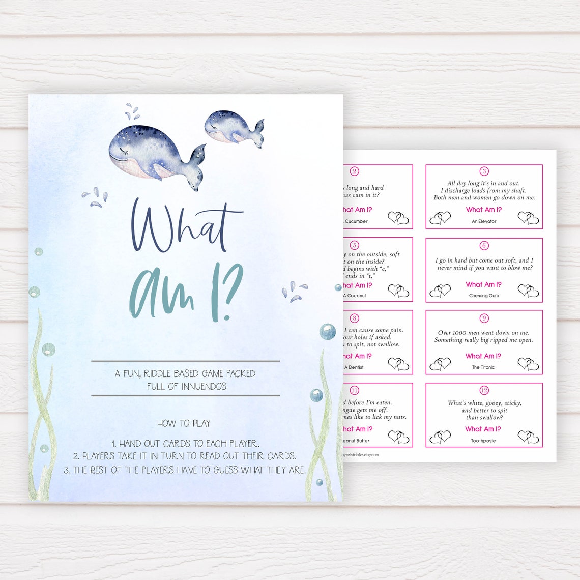 Whale 24 What Am I Innuendo Baby Shower Games Innuendo - Etsy