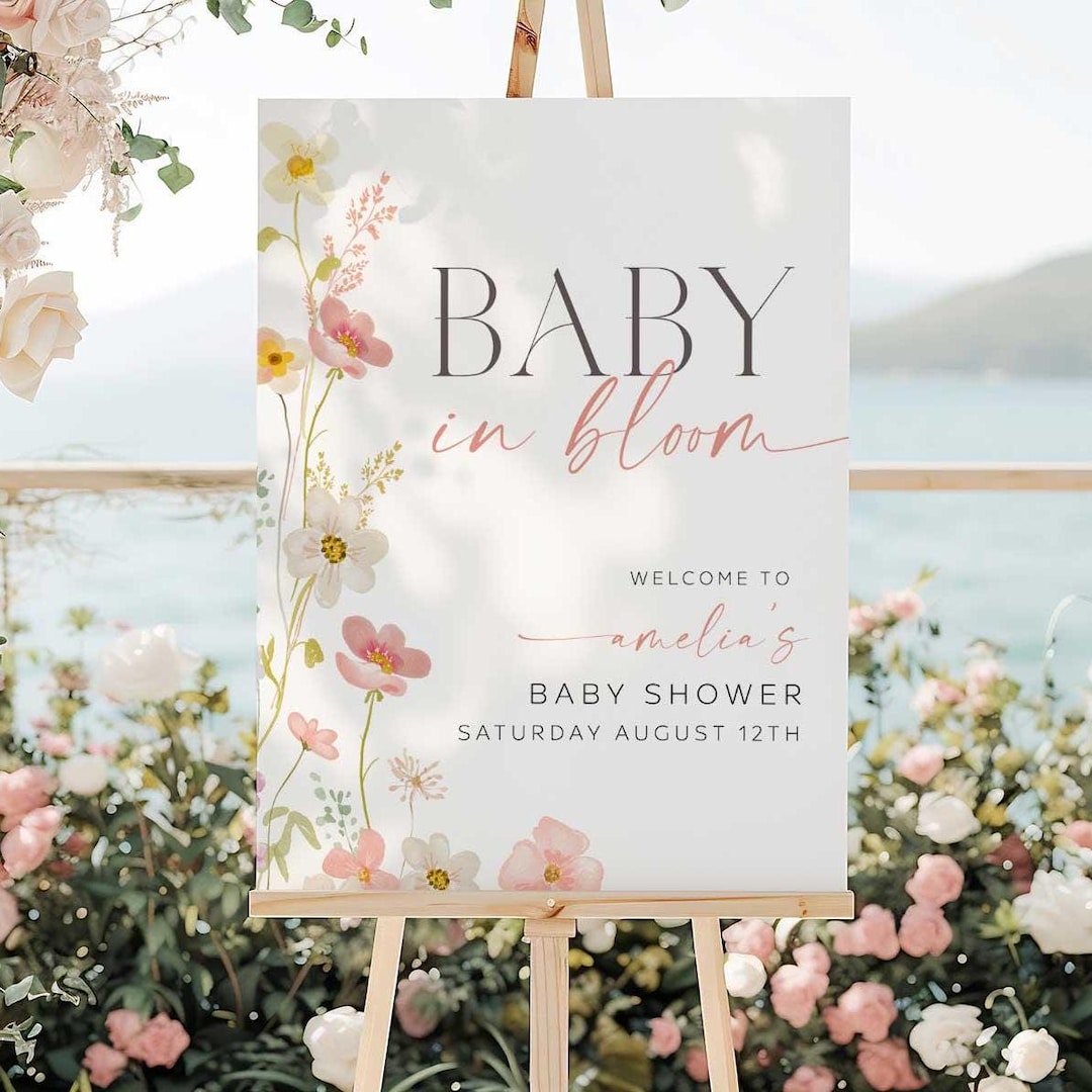 Baby in Bloom Welcome Sign, Editable Baby Shower Welcome Sign Template ...