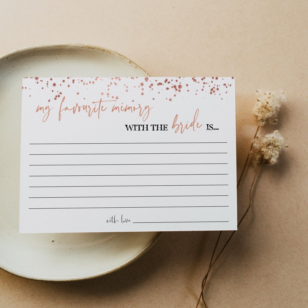Bridal Shower Games Printable, Favorite Memory With the Bride Cards ...