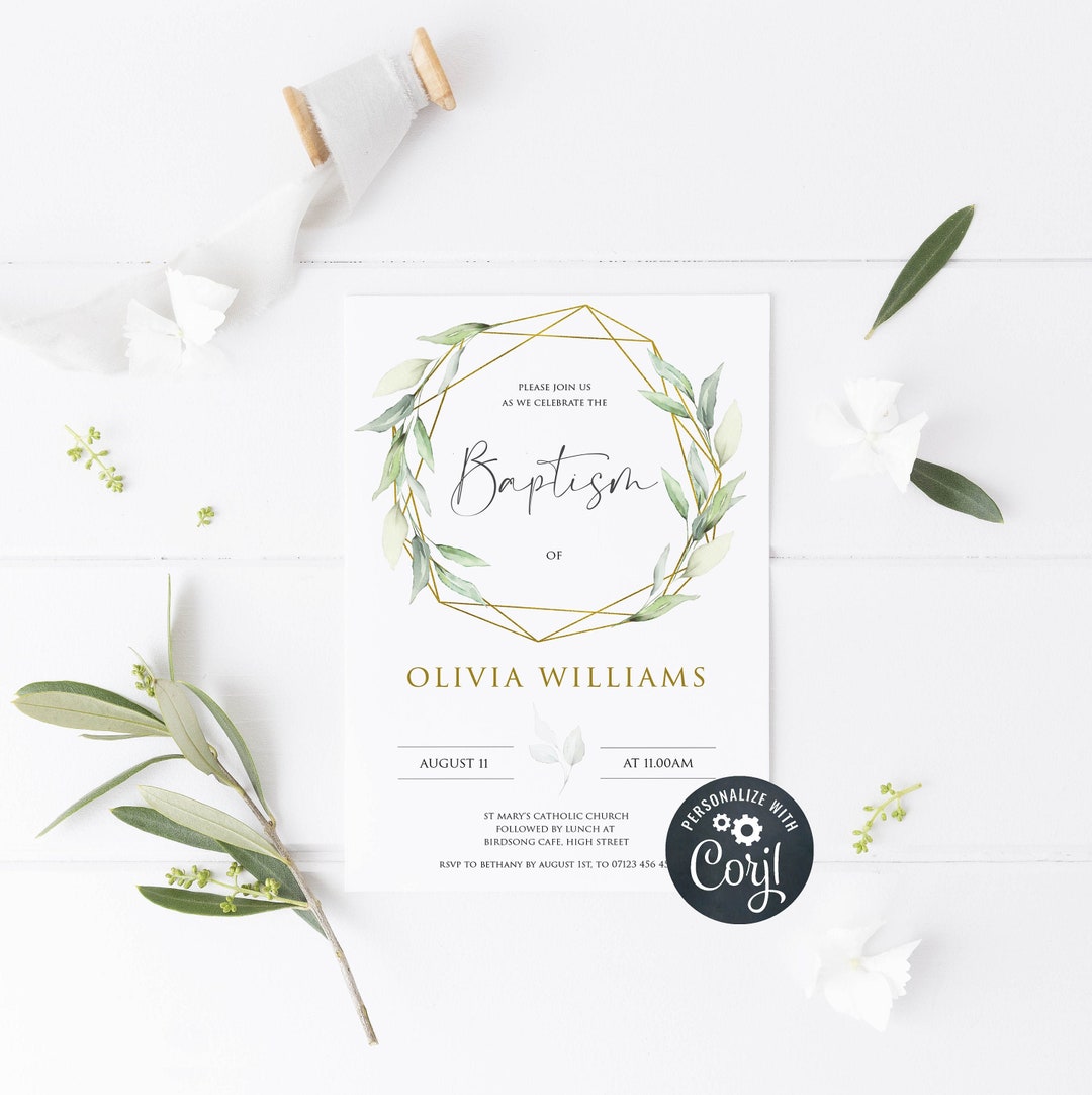 EDITABLE Baptism Invitation Template, Floral Printable Baptism ...