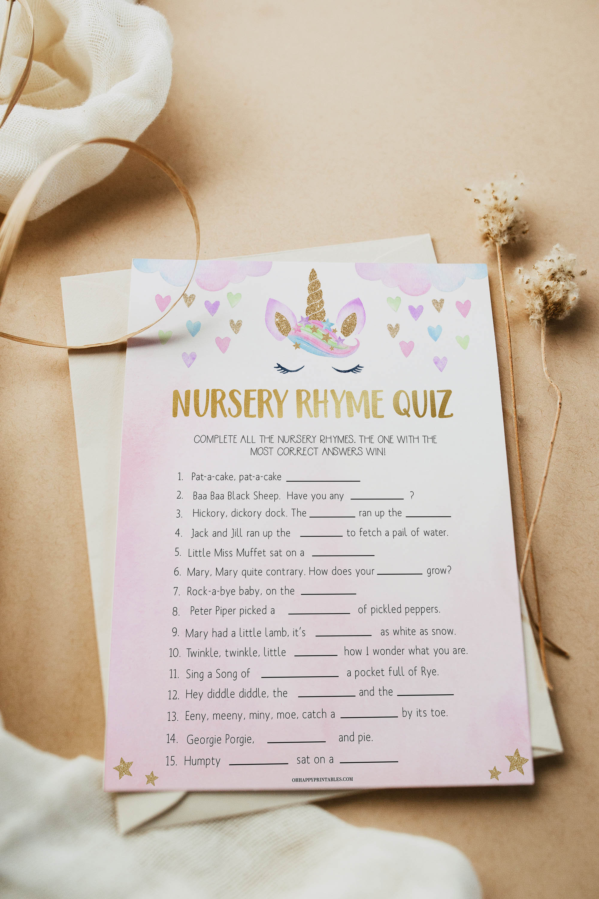 Unicorn Baby Shower Nursery Rhyme Quiz Printable Baby Shower - Etsy UK