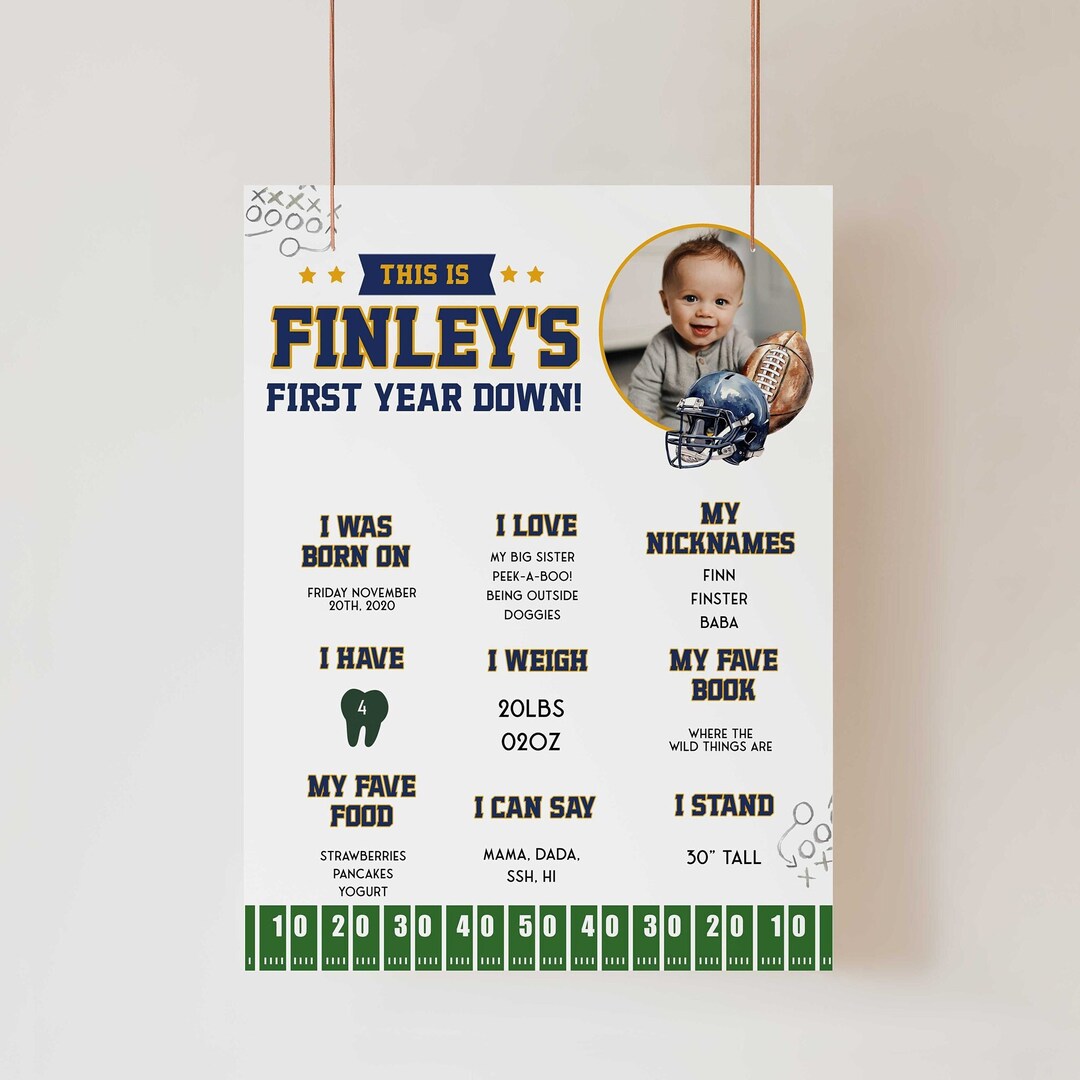 First Year Down Milestone Poster, My First Year Football Birthday ...