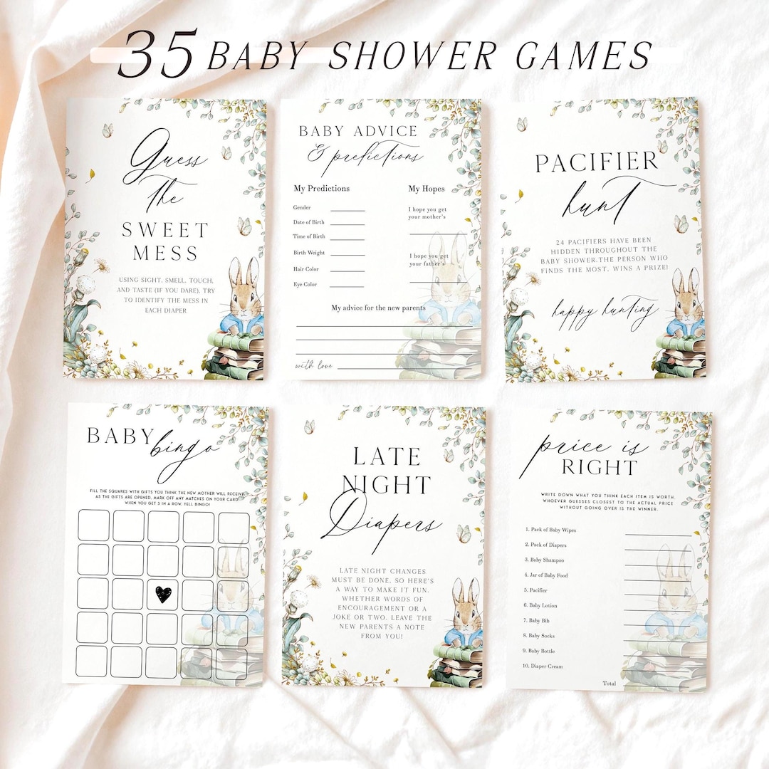 35 Rabbit Baby Shower Games Bundle, A New Chapter Begins Editable Baby ...