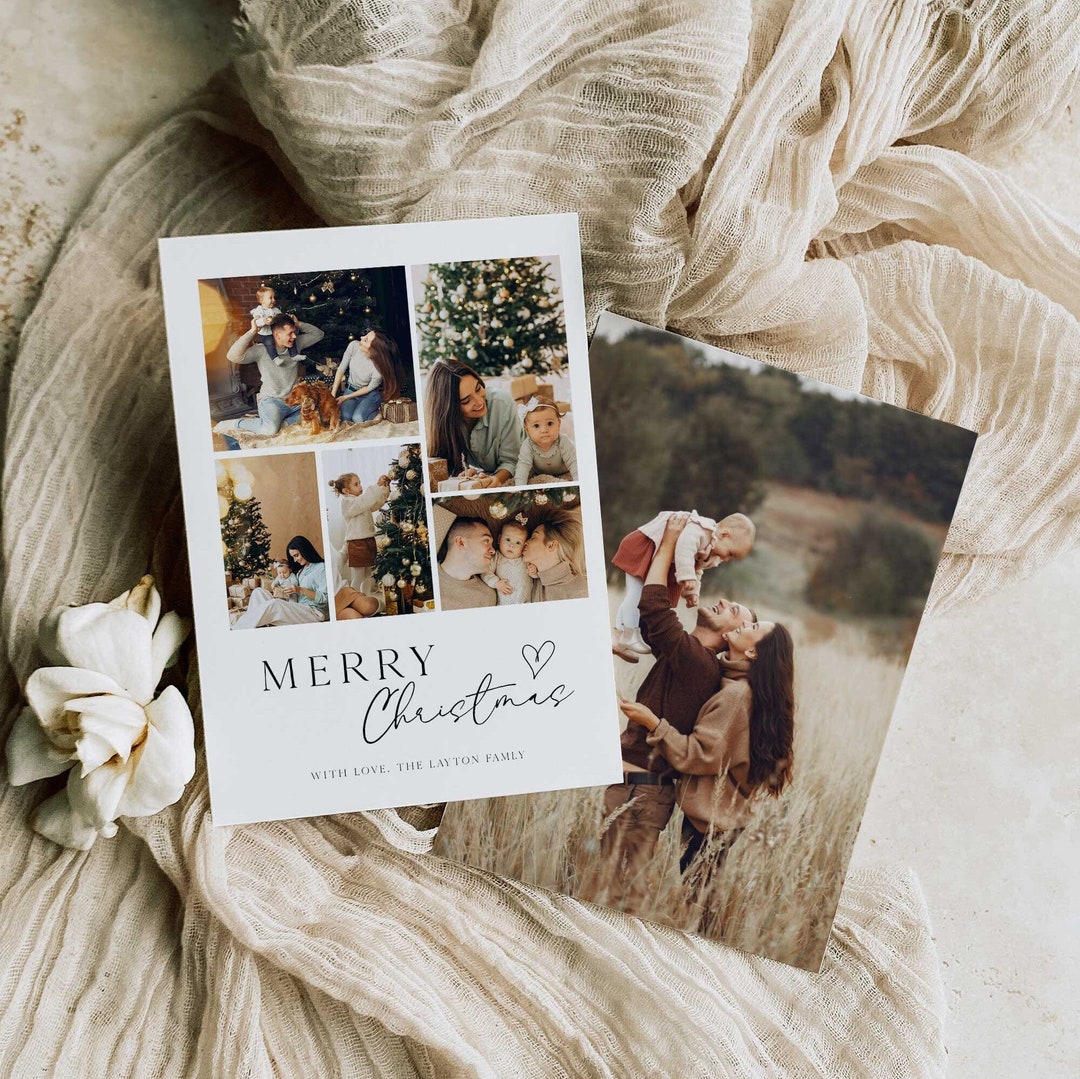 Elegant Christmas Photo Holiday Card Template, Minimalist Photo Holiday ...