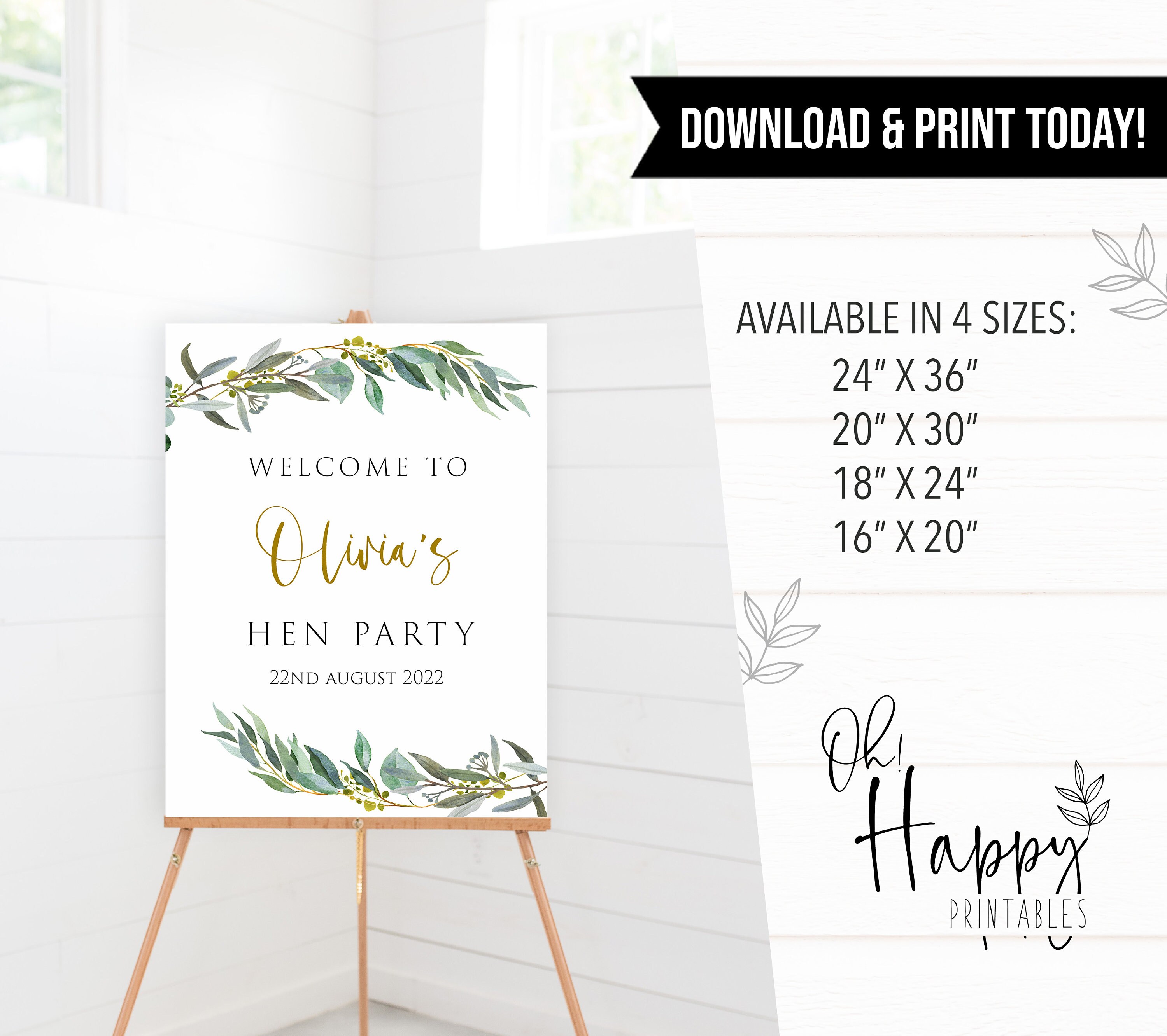 EUCALYPTUS Editable Hen Party Welcome Sign Eucalyptus - Etsy