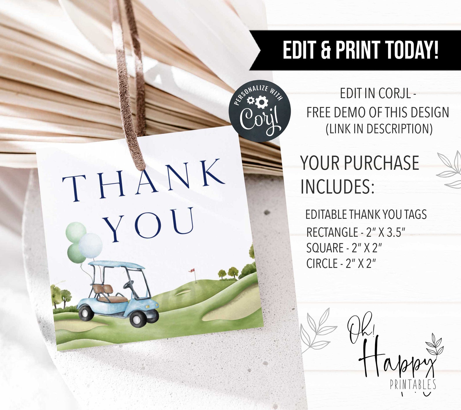 Golf Birthday Favor Tags Template, Hole in One Party Gift Tag Editable ...