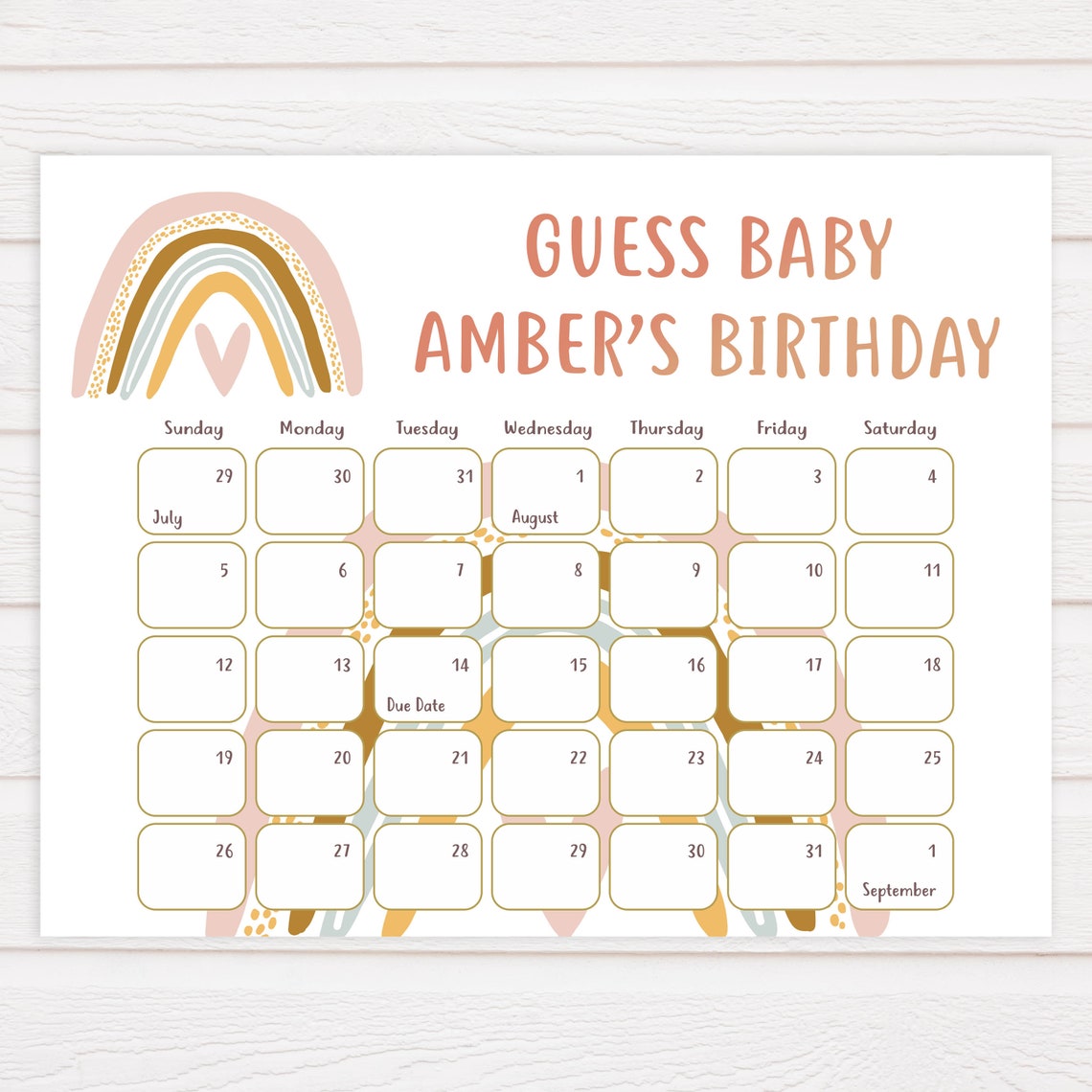 Boho Rainbow Baby Shower Baby Birth Prediction Game - Etsy