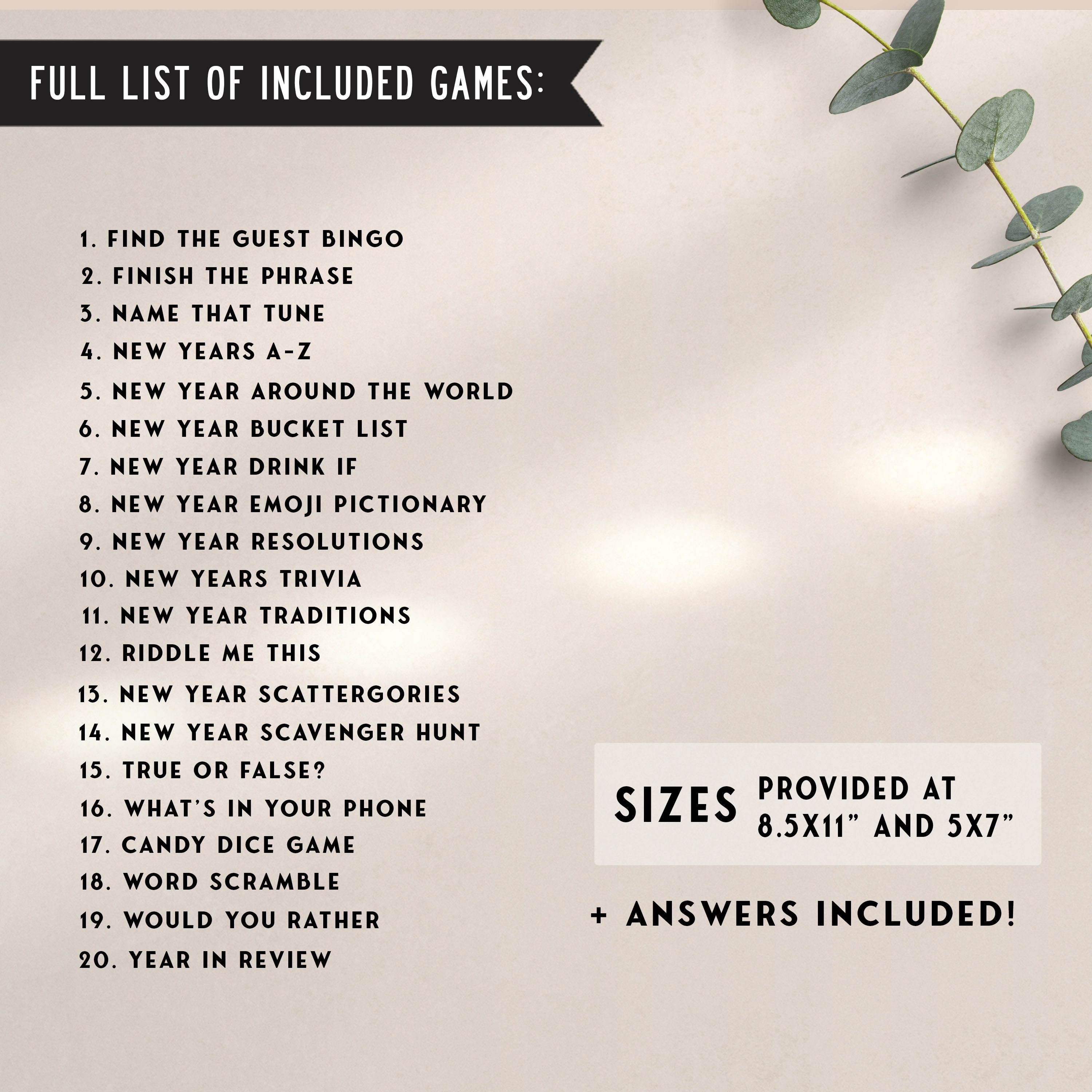 20 New Years Game Bundle Printable Family Games Virtual - Etsy