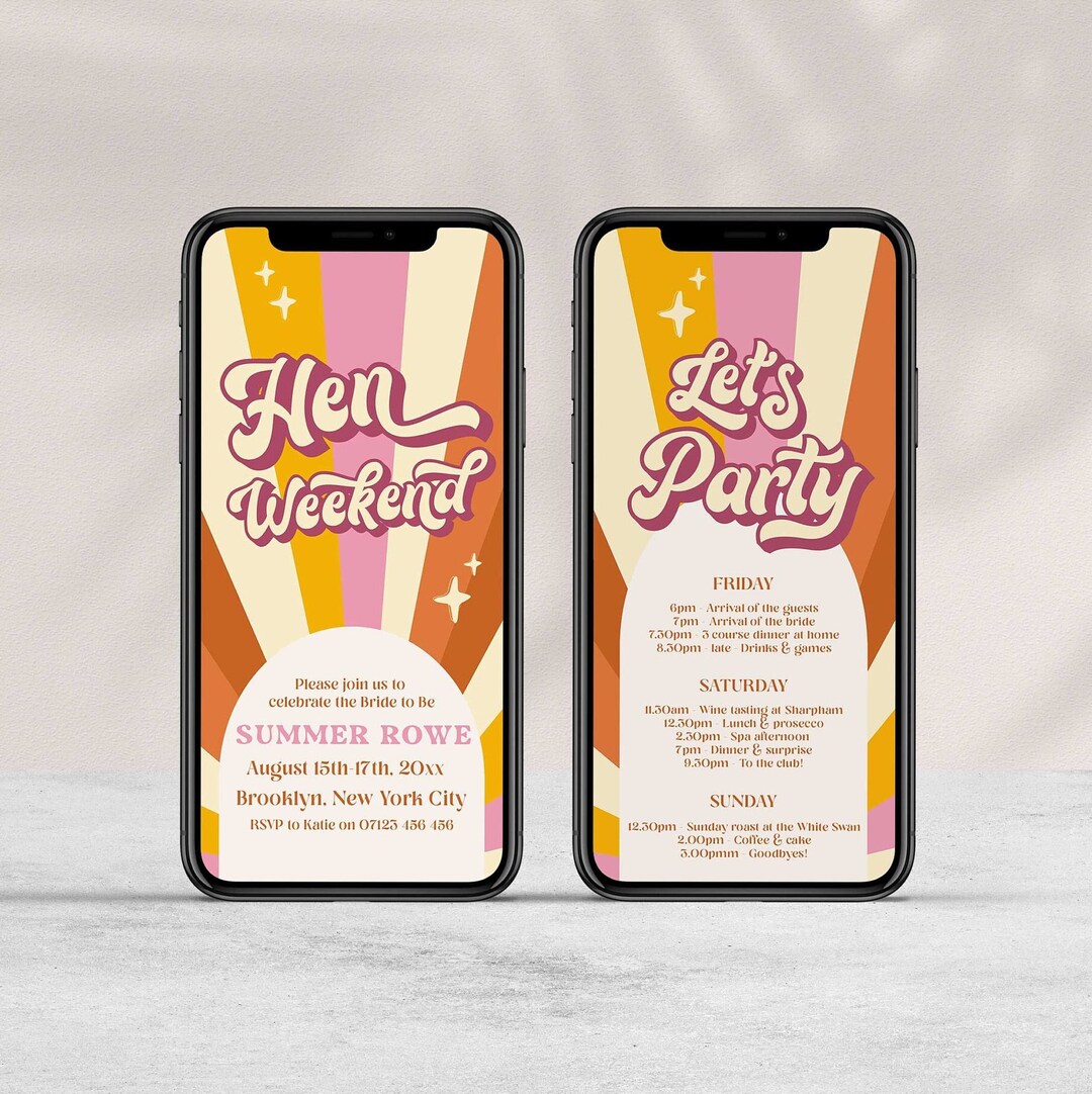 WOODSTOCK Retro Hen Party Invitation, Digital Hen Party Invite, Phone ...