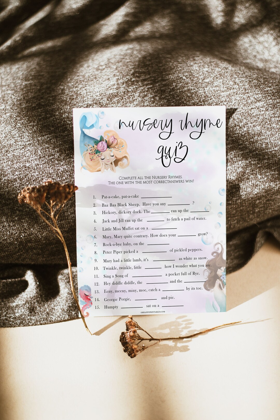 Mermaid Nursery Rhyme Quiz, Printable Baby Games, Guess Nursery Rhyme ...