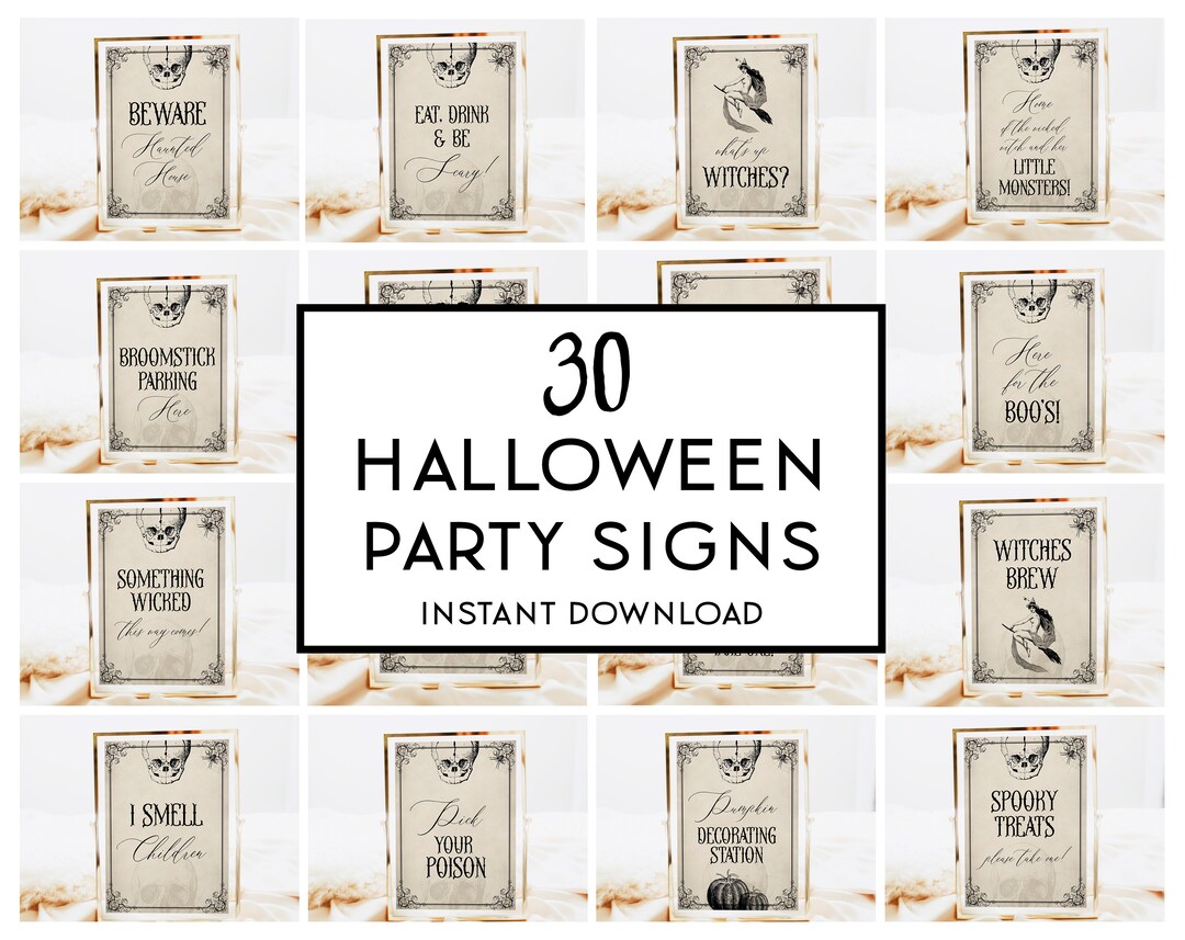 30 Vintage Halloween Party Signs Bundle, Halloween Party Decor ...