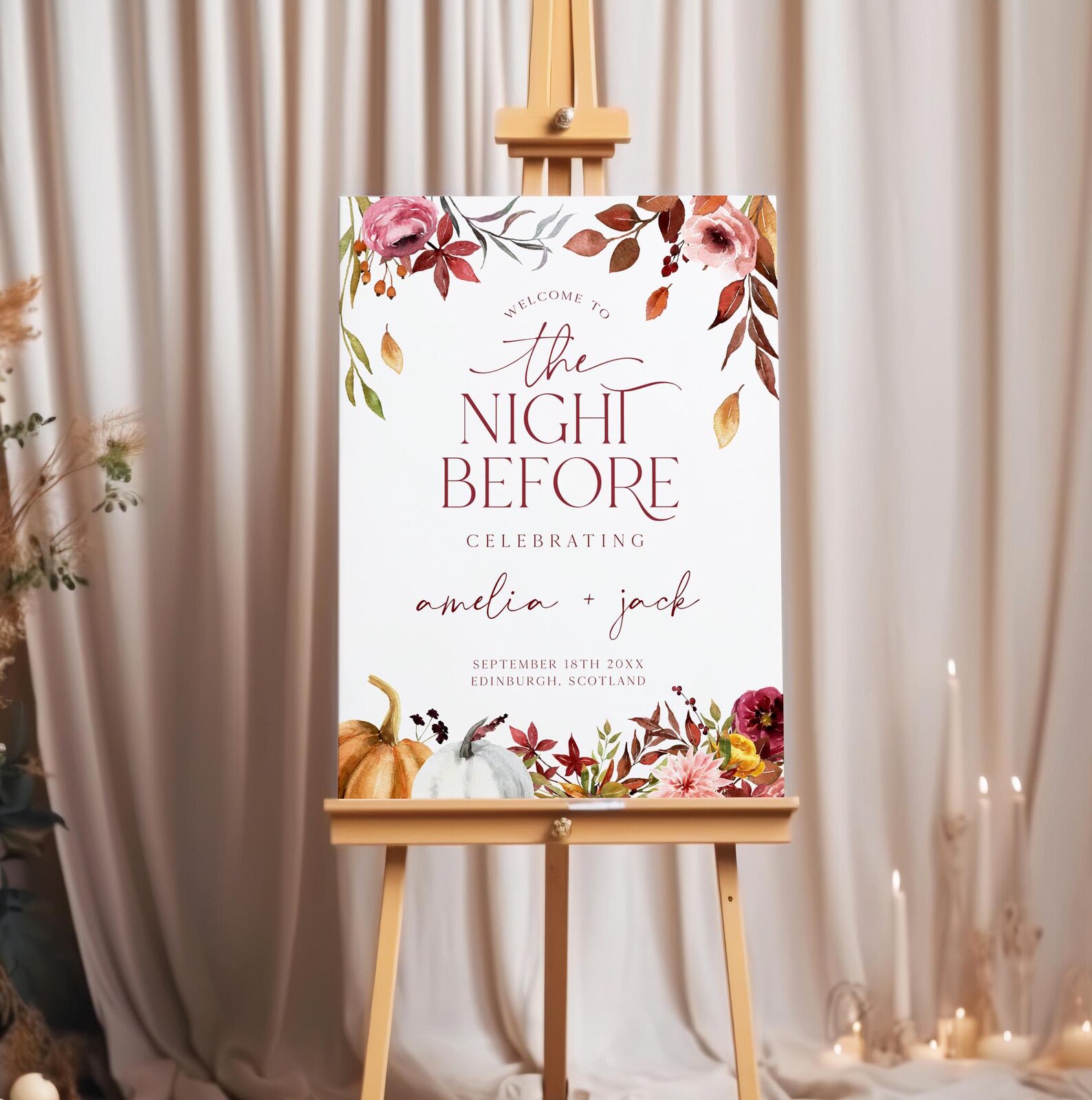 Wedding Rehearsal Dinner Welcome Sign, Fall the Night Before Dinner ...