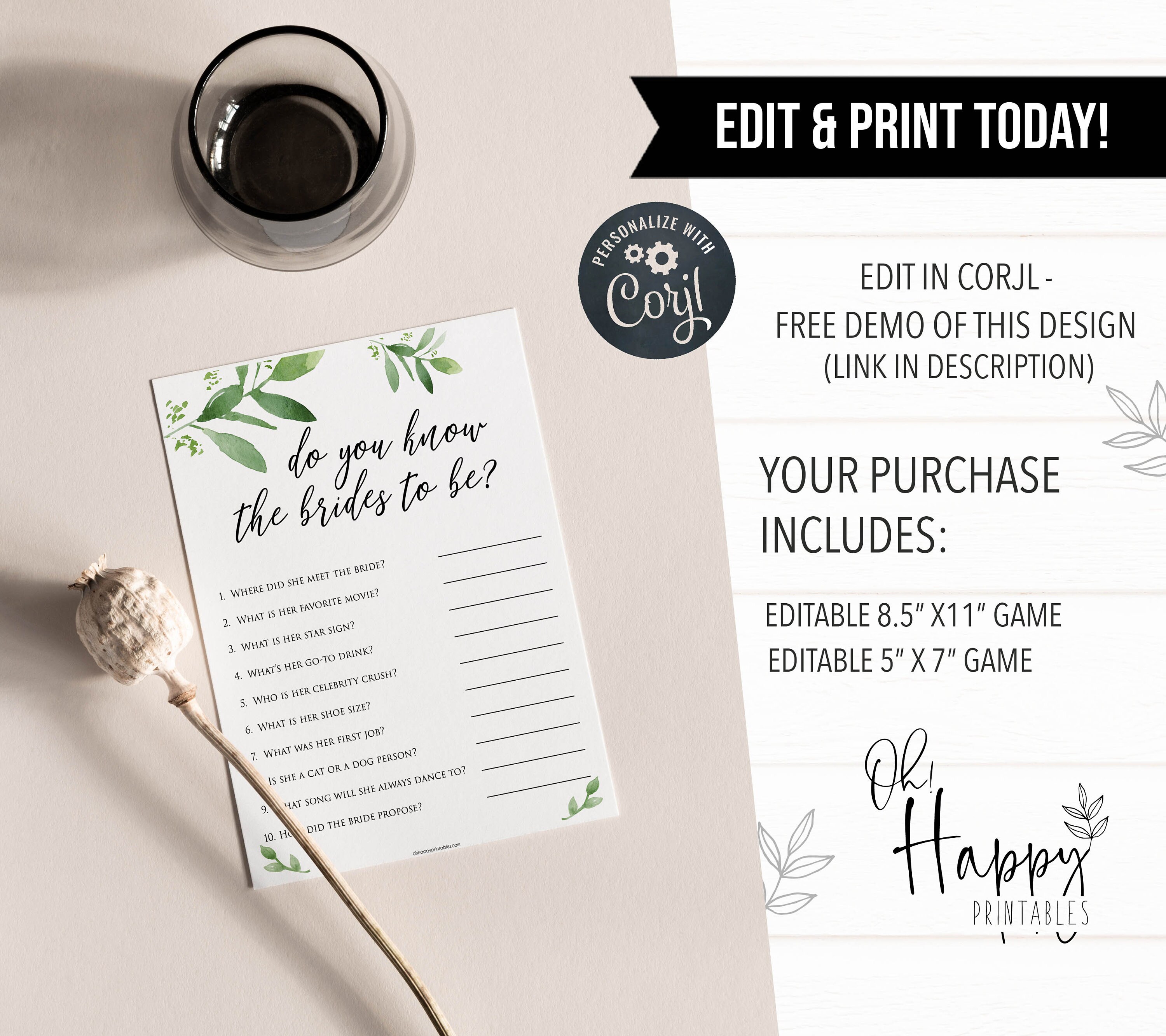 Editable Same Sex Bridal Shower Games How Well Do You Know Etsy