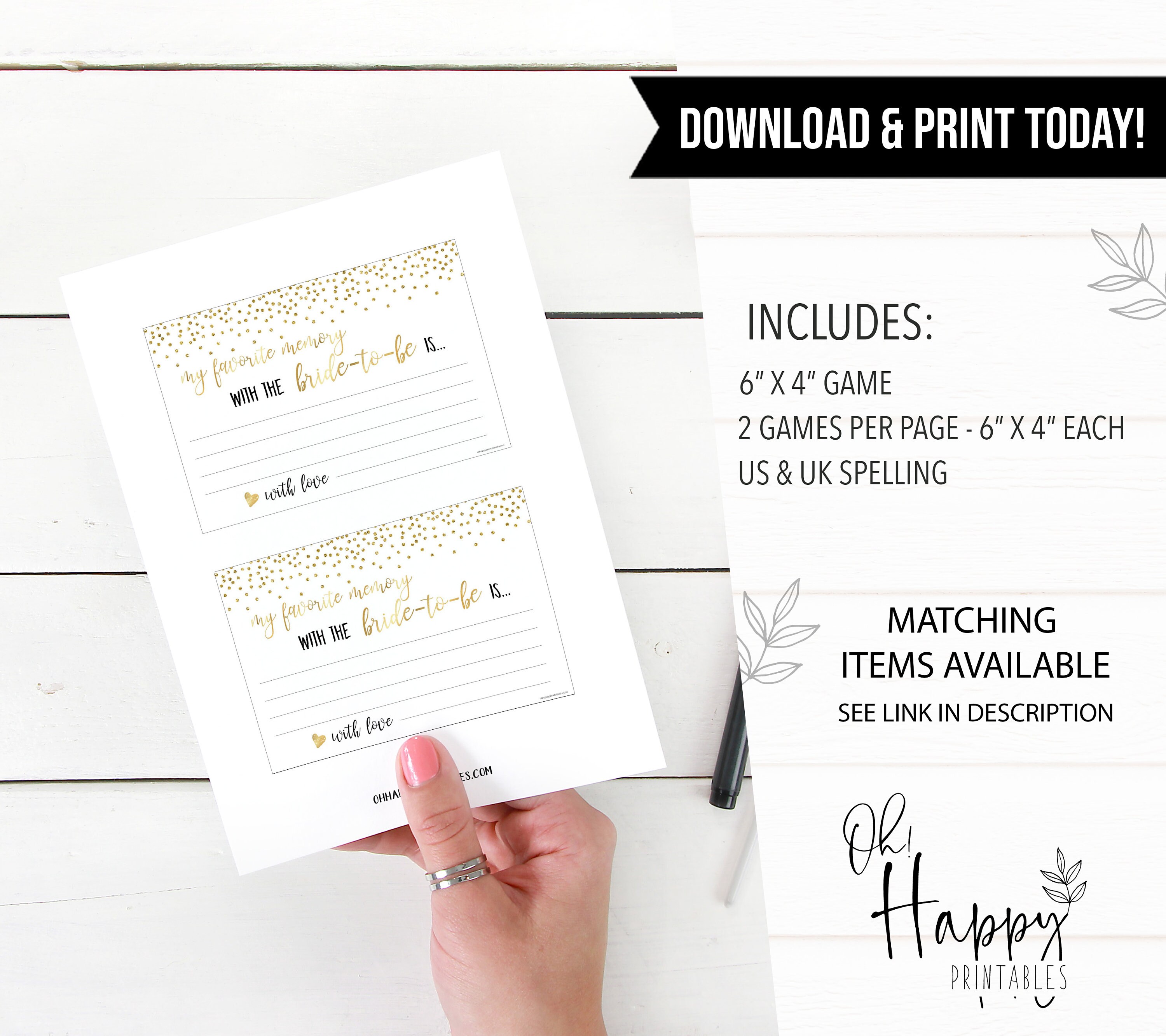 Favorite Memory With the Bride Printable, Bridal Shower Games, Bridal ...