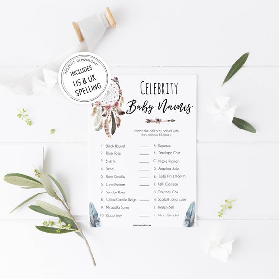 Boho Baby Shower Celebrity Baby Names Printable Baby Shower | Etsy