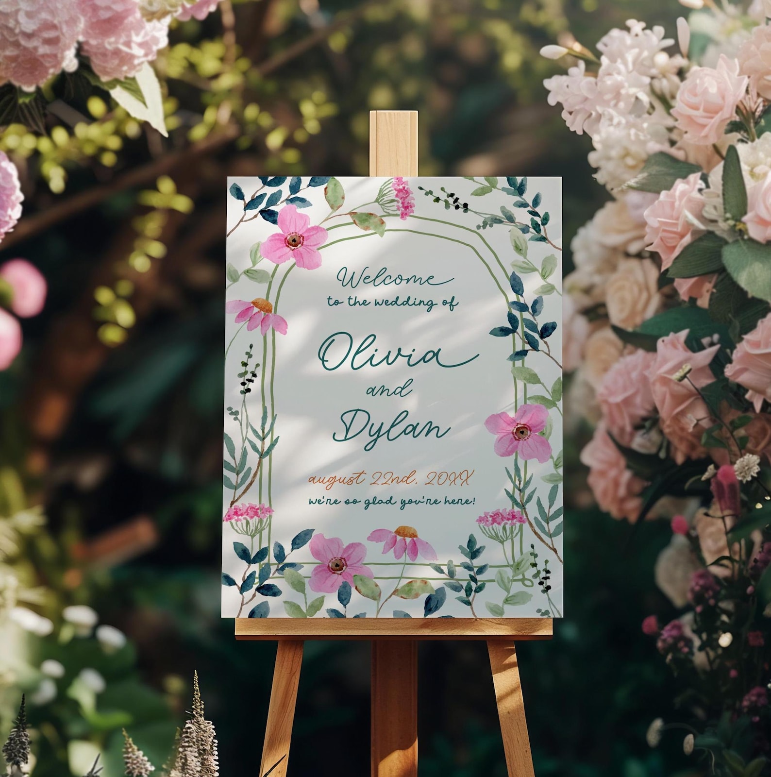 Hand Drawn Floral Wedding Welcome Sign, Colourful Spring Wedding ...