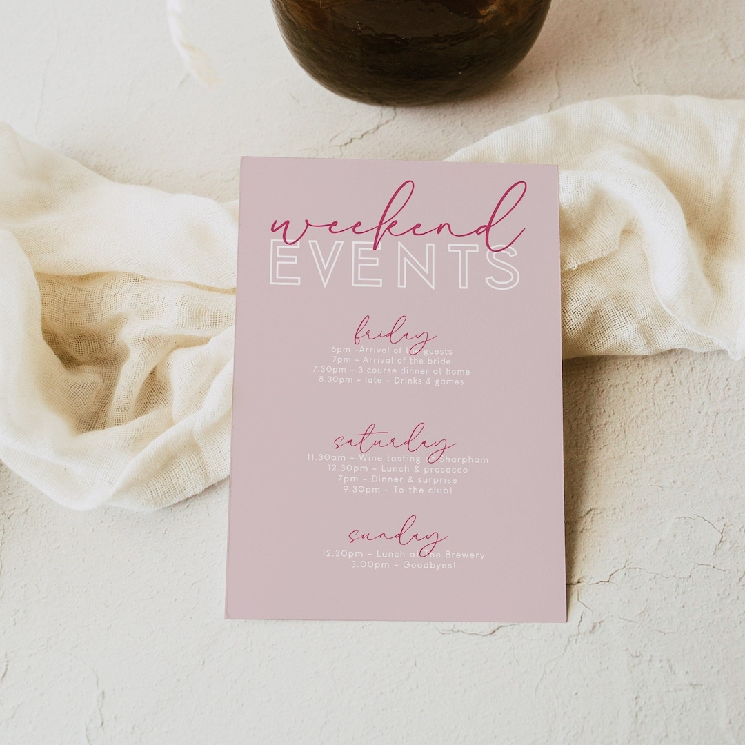 PIXI Pink Itinerary Template, Bachelorette Weekend Itinerary, Birthday ...