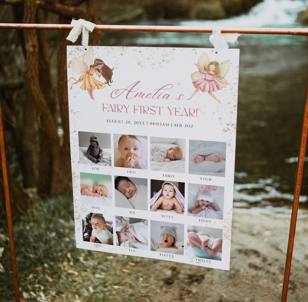 Fairy First Birthday Photo Milestone Sign, Editable Whimsical First ...