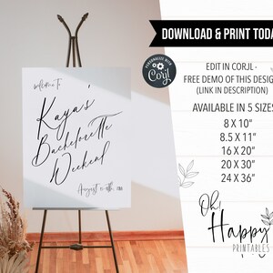 MIA Calligraphy Bachelorette Welcome Sign Template, Modern Minimal ...