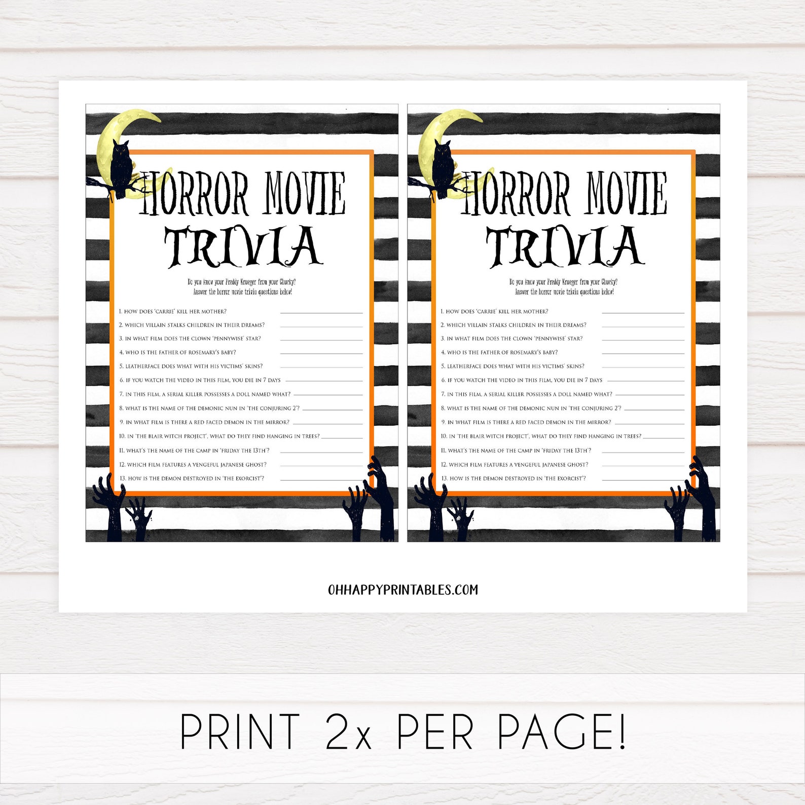 Halloween Party Game Horror Movie Quiz Scary Movie Quiz - Etsy