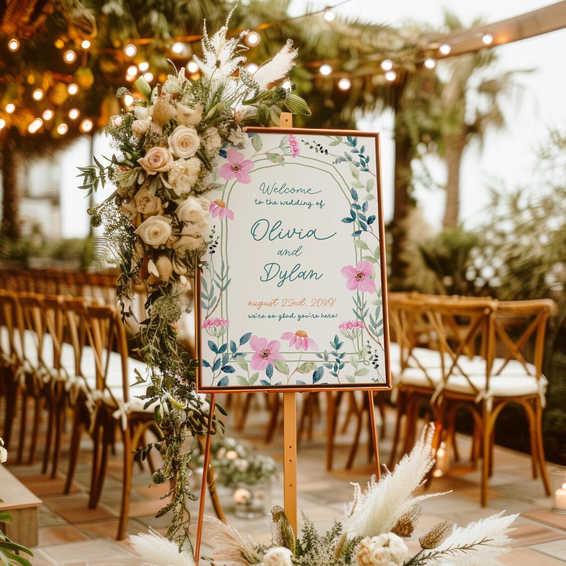 Hand Drawn Floral Wedding Welcome Sign, Colourful Spring Wedding ...