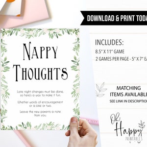 Nappy Thoughts Game, Late Night Nappies Game, Printable Baby Shower ...