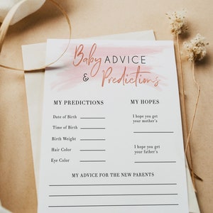 Baby Advice and Predictions Keepsake, Printable Baby Shower Games, Pink ...