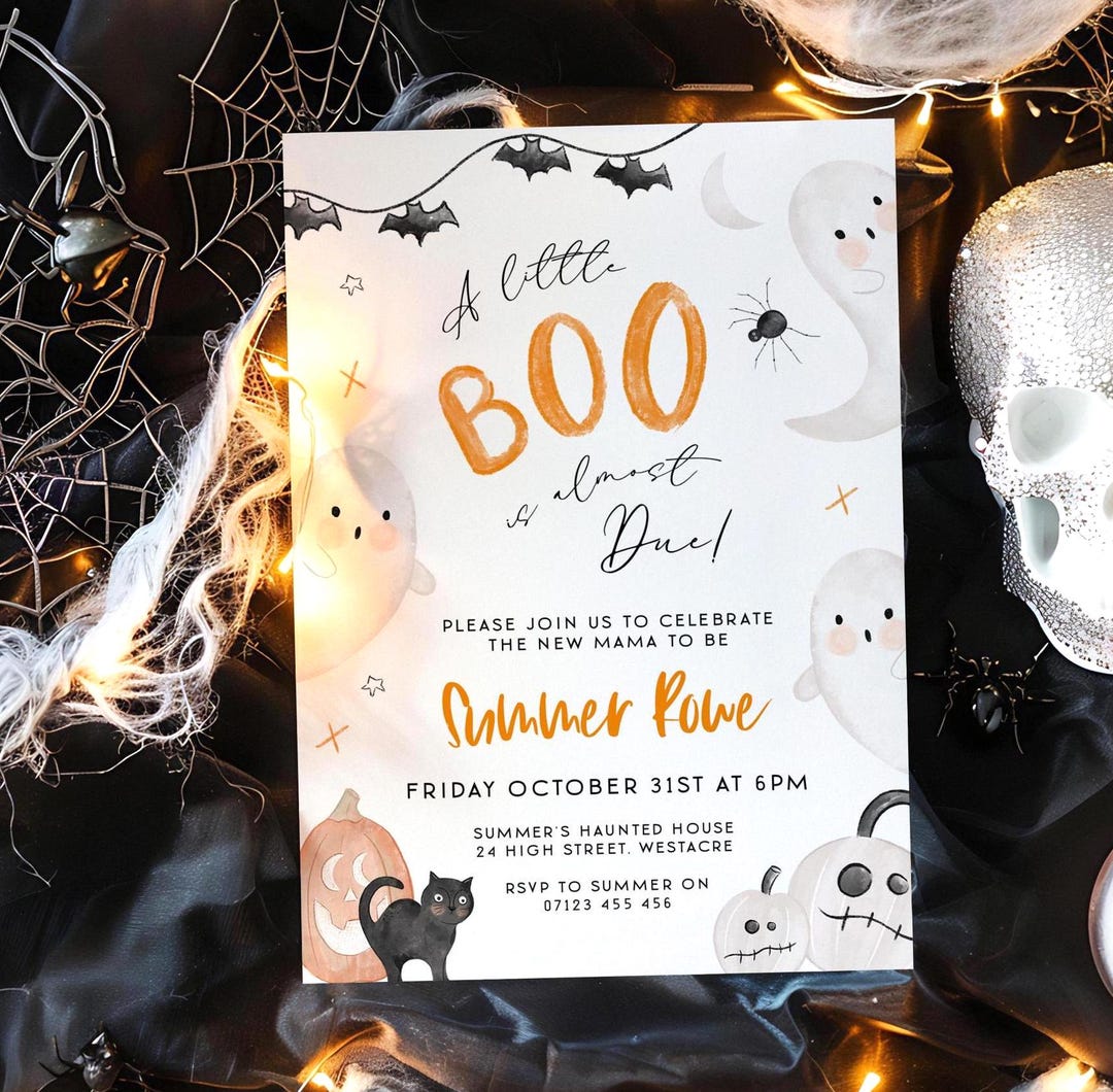 Halloween Baby Shower Invitation Template, A Little Boo Almost Due ...