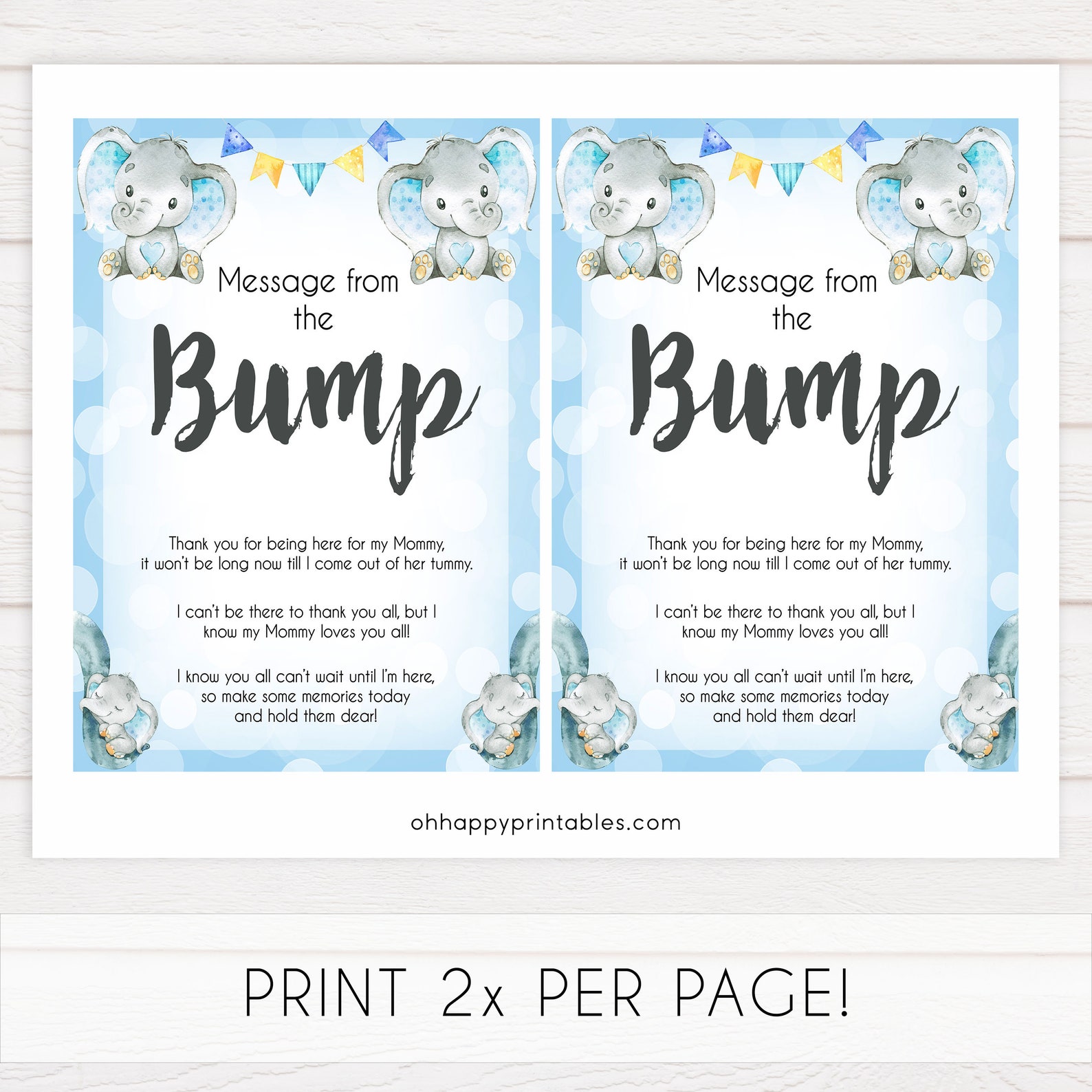 Blue Elephant Message From Baby Baby Shower Signs Printable - Etsy