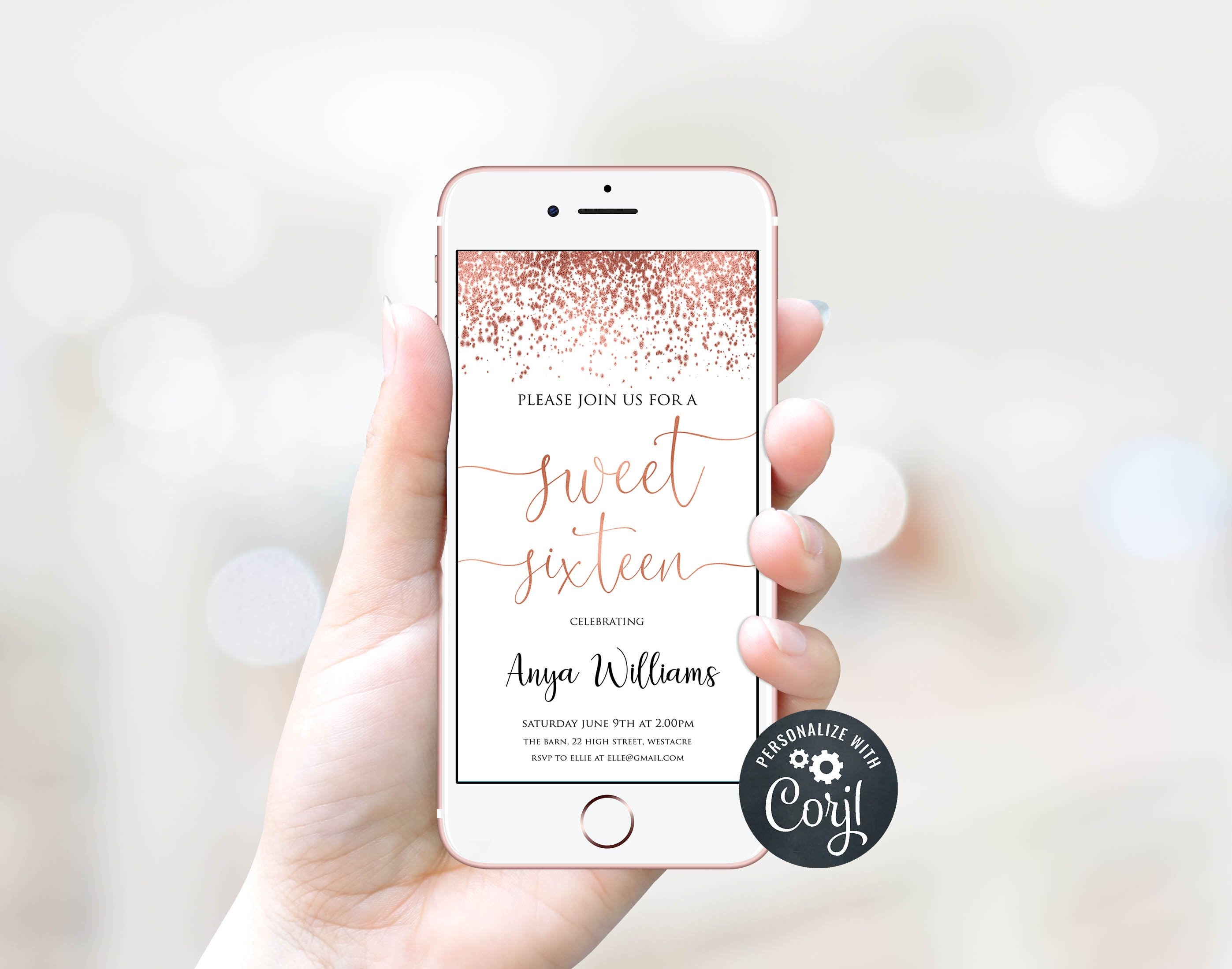 EDITABLE Rose Gold Sweet Sixteen Invitation Cell Phone | Etsy