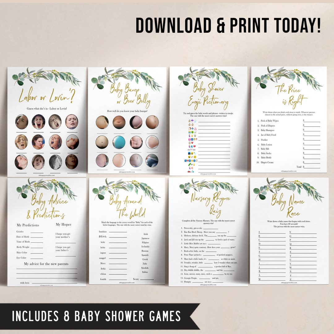 8 Baby Shower Games Bundle, Printable Baby Shower Games, Baby Shower ...