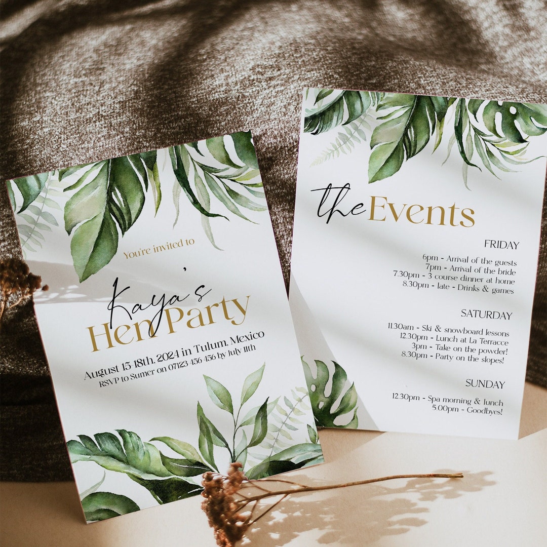 LANA Tropical Hen Party Invitation Set, Editable Template, Bali Hens ...
