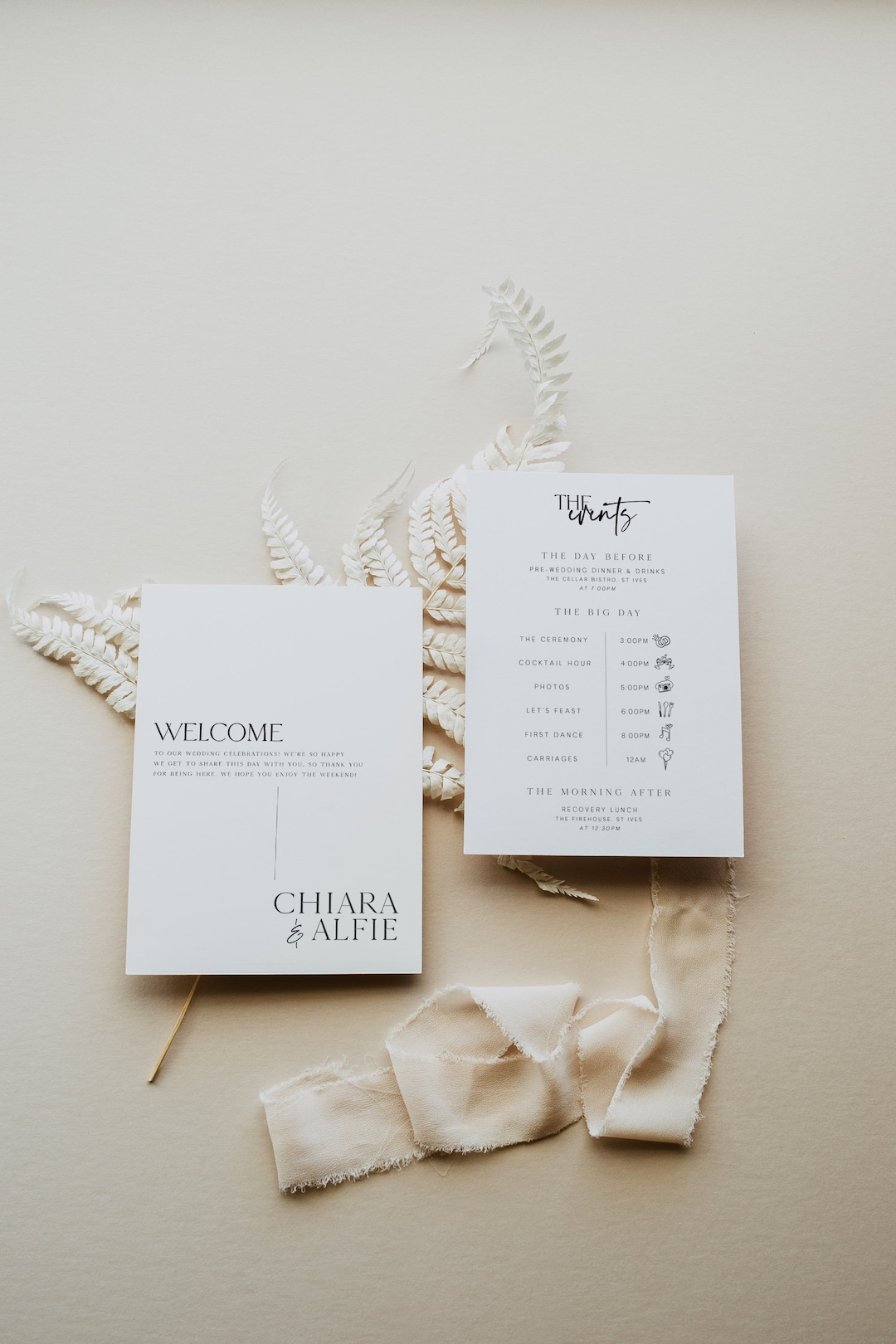 CHIARA | Modern Wedding Timeline & Welcome Letter Template, Minimalist ...