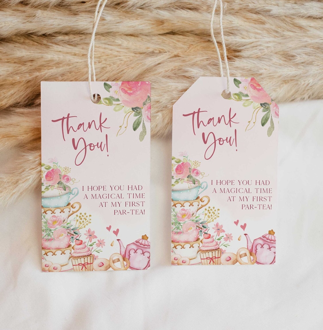 Editable Thank Youtags, Tea Party Birthday Thank You Tags, Whimsical ...