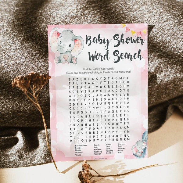 Elephant Baby Shower Word Search - Etsy