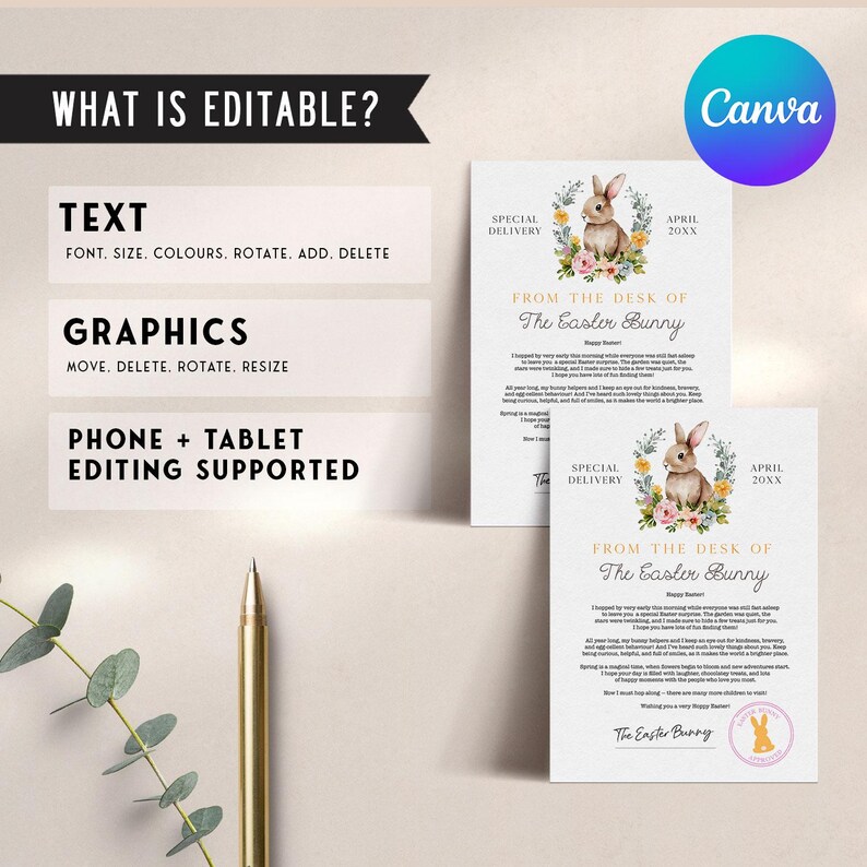 EDITABLE Letter From Easter Bunny, Official Easter Bunny Letter, Canva ...