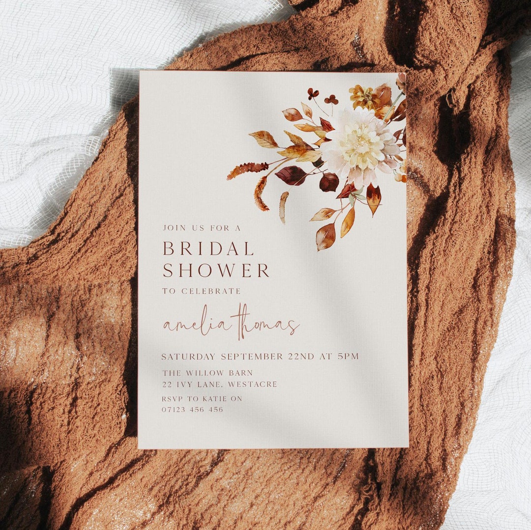 Fall Bridal Shower Invitation Template, Fall in Love Bridal Shower ...