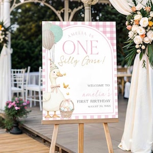 Pink One Silly Goose 1st Birthday Welcome Sign, Editable Silly Goose ...