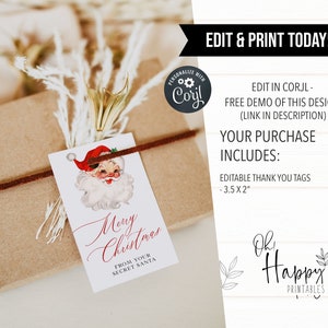 Retro Secret Santa Printable Gift Tag, Printable Christmas Gift Tag ...