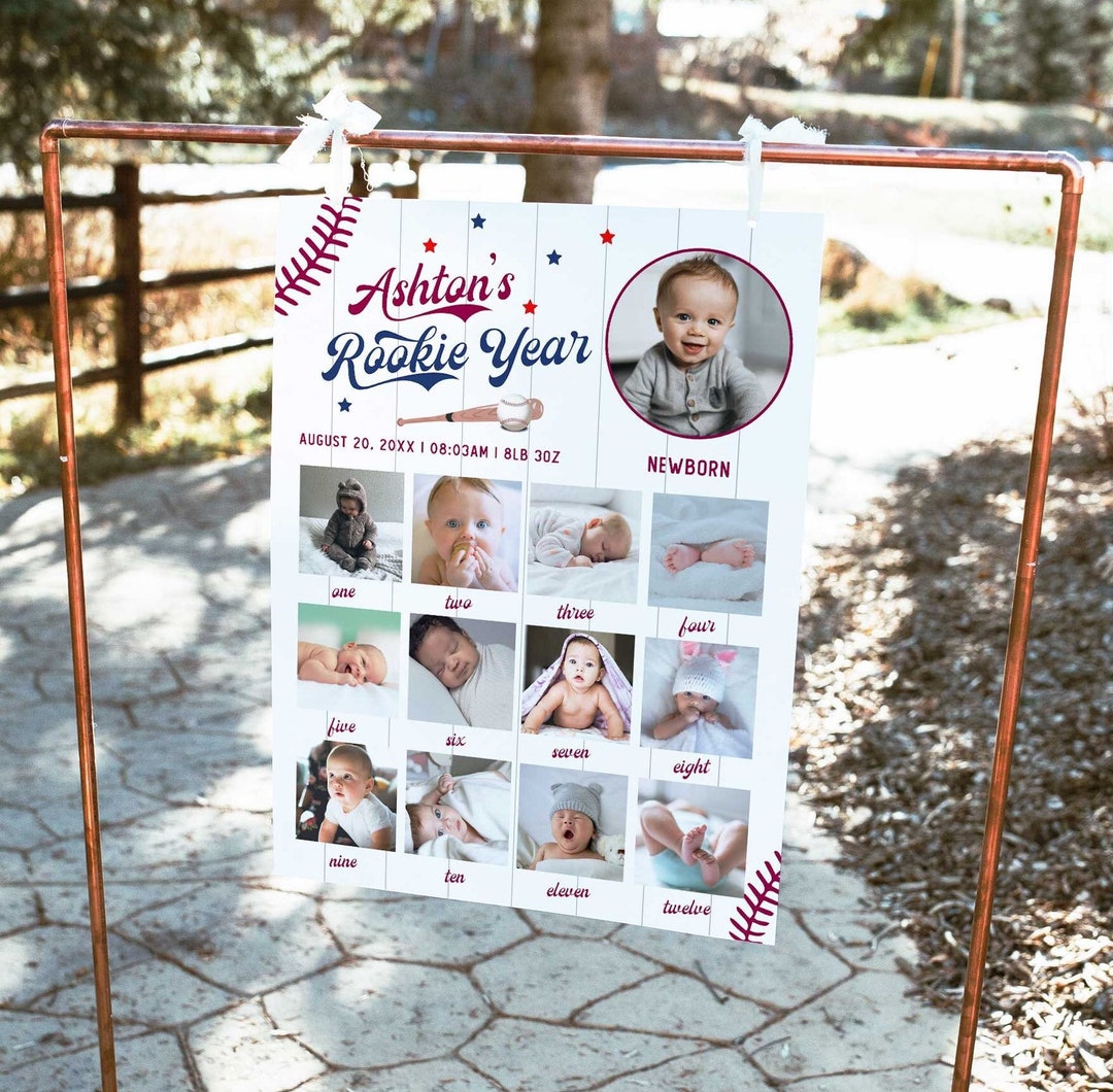 Baseball Milestone Birthday Sign, Baby's First Year Poster Template ...