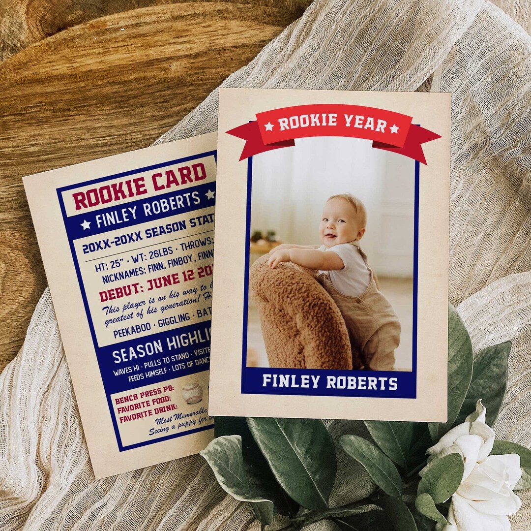 First Birthday Baseball Card, Rookie of the Year 1st Birthday Card, All ...