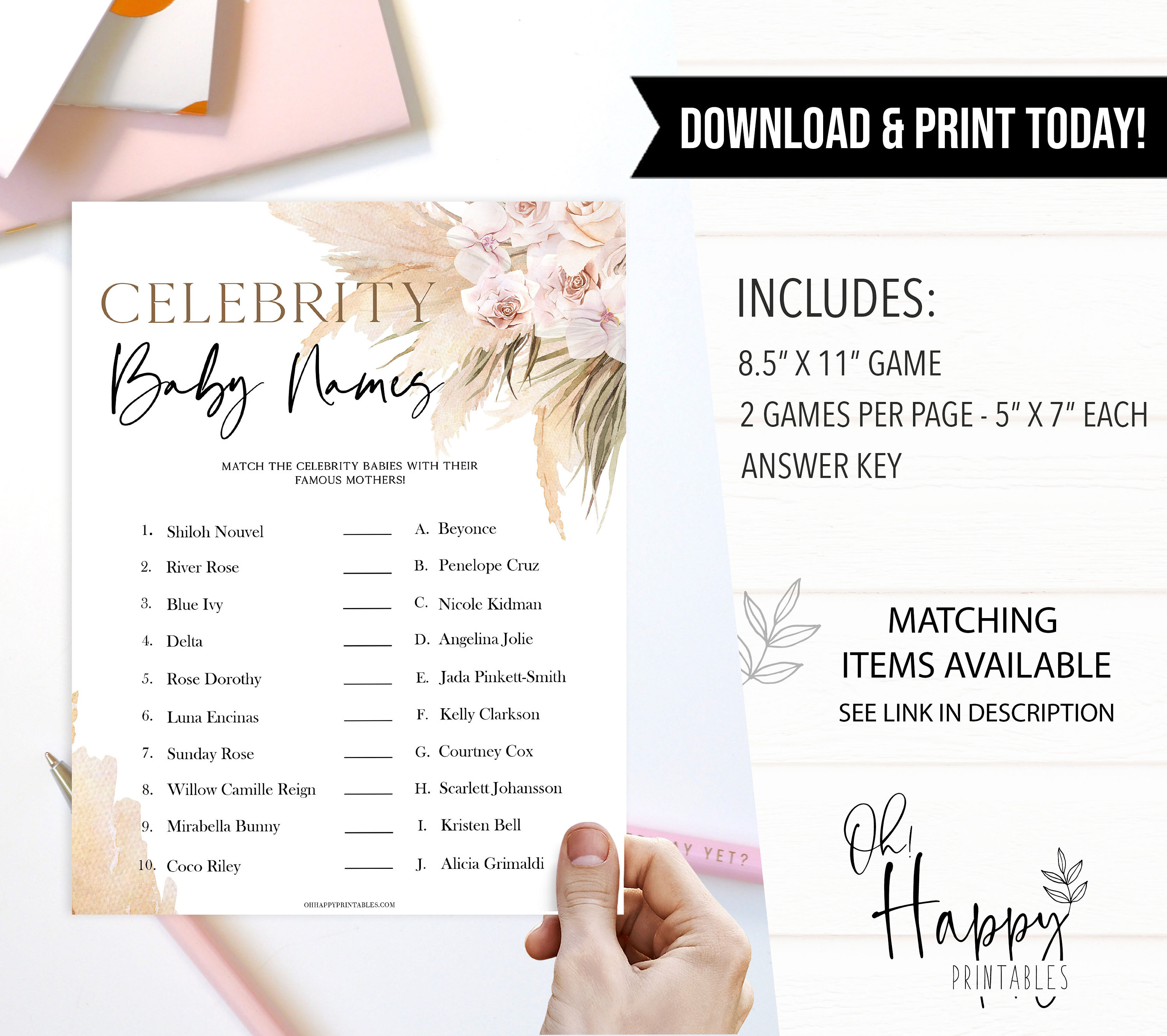 Celebrity Baby Name Printable Baby Shower Game Instant, 59% OFF